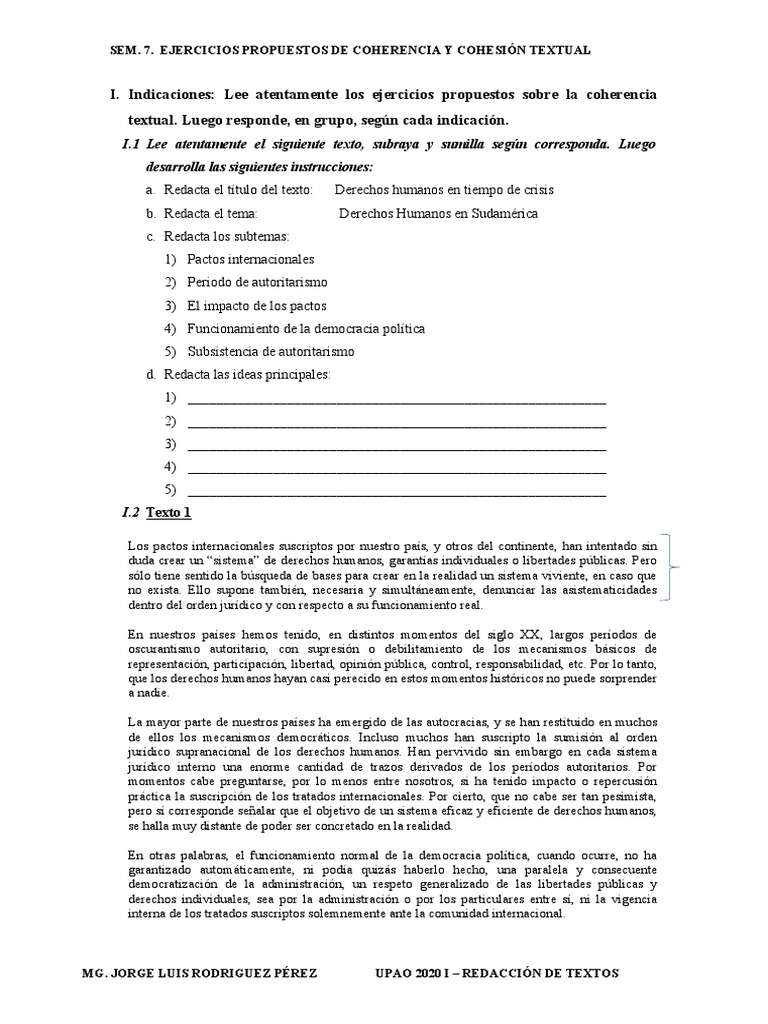 SEM7. EJERCICIOS PROPUESTOS - Coherencia y Cohesión | PDF | VIH / SIDA | Democracia