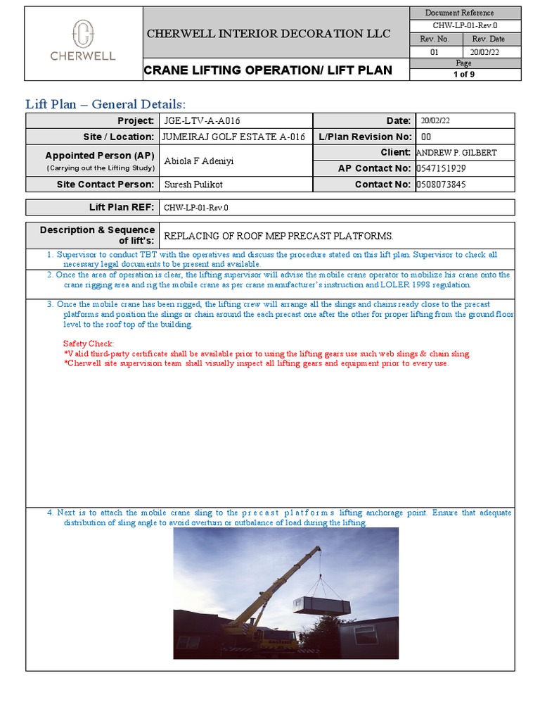 Lift Plan - General Details | PDF | Crane (Machine)