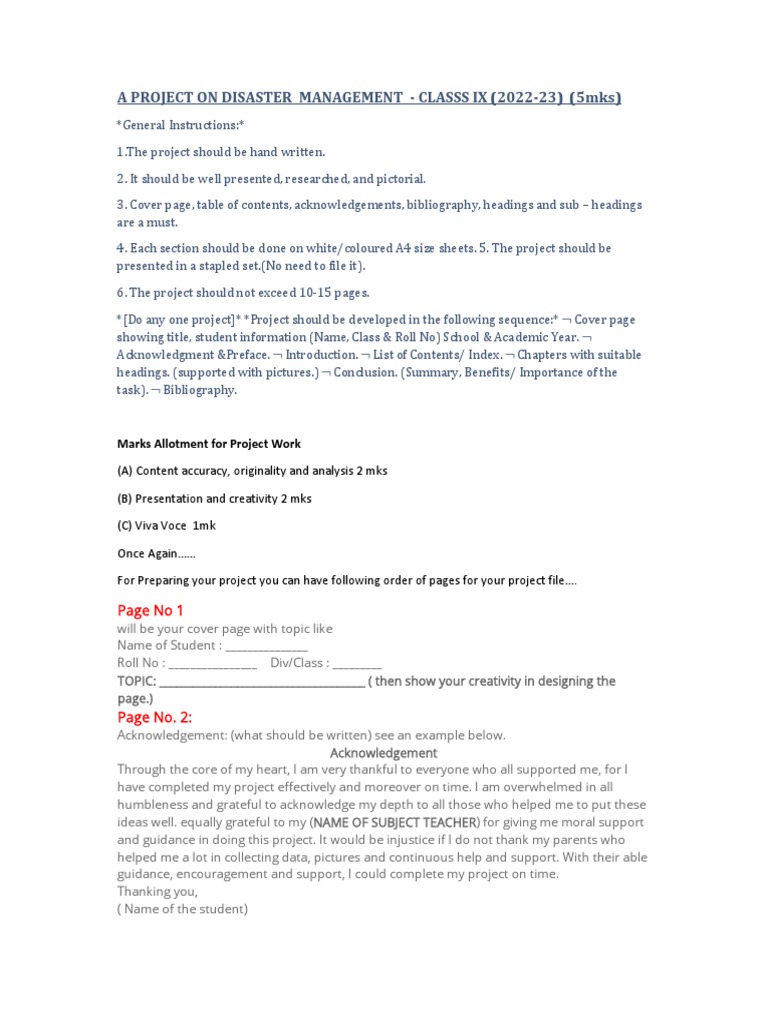 Disaster Project Class IX 2022-23 | PDF | Communication