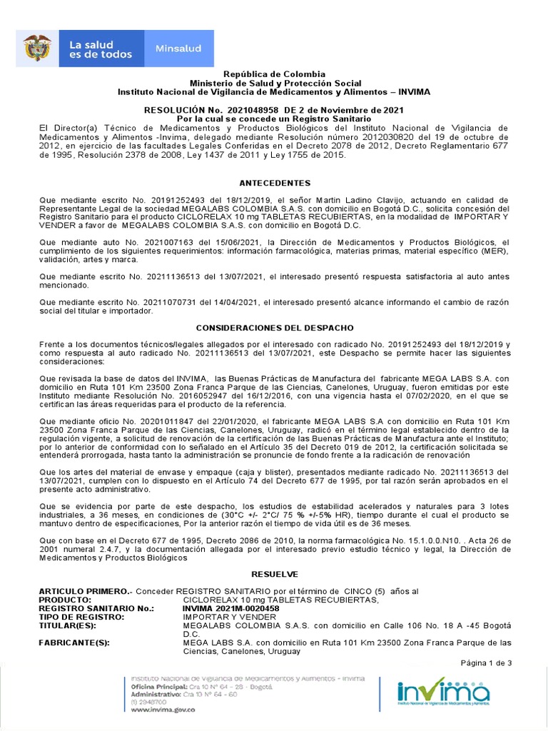 RS Ciclorelax 10 MG X 20 Tabs | PDF | Medicamentos con receta | Colombia