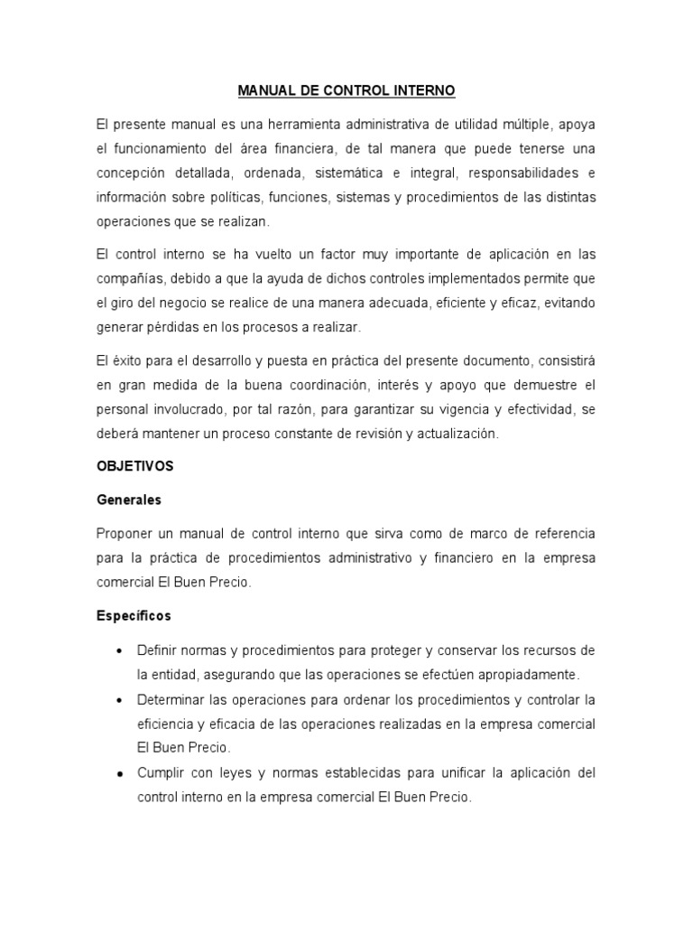 Manual de Control Interno | PDF | Contabilidad | Business