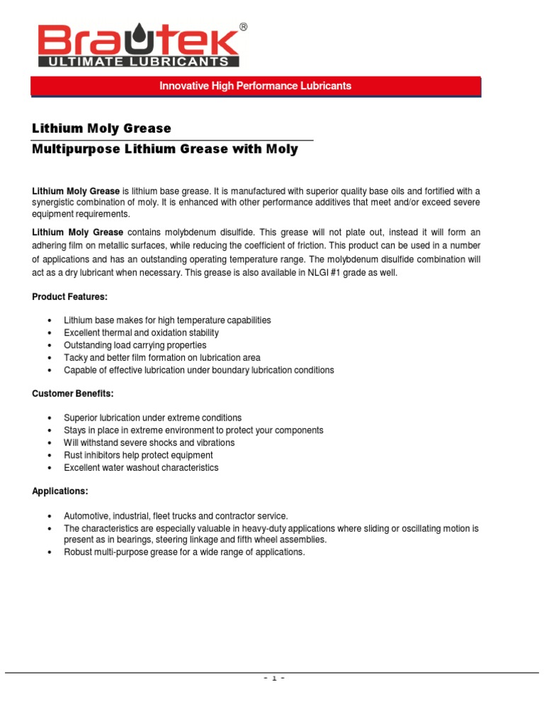 High Performance Lithium Moly Grease | PDF | Lubricant | Materials