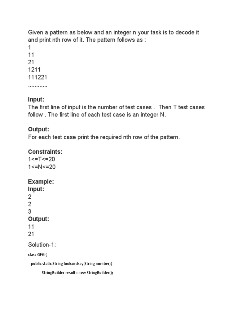 Given A Pattern As Below and An Integer N Your Task Is To Decode It and ...