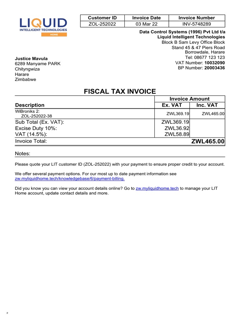 Fiscal Tax Invoice: Description Invoice Amount Ex. Vat Inc. VAT | PDF