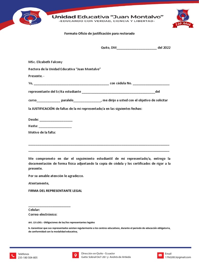 Formato Oficio de Justificación Rectorado | PDF