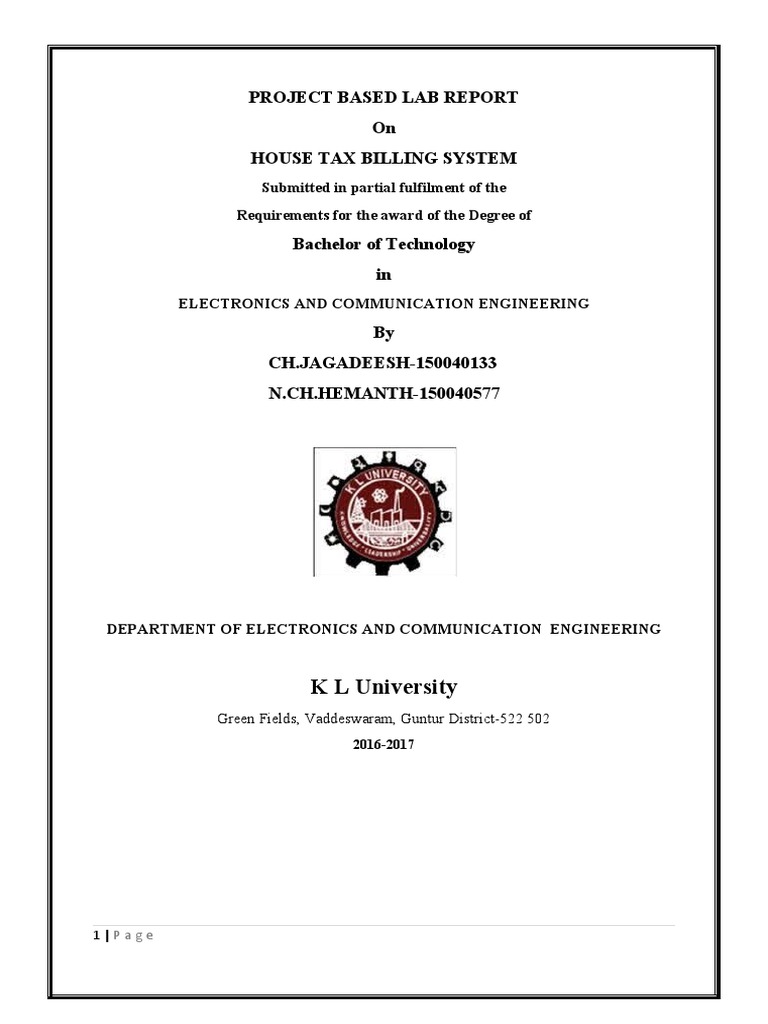 Project Based Lab Report On House Tax Billing System: K L University ...