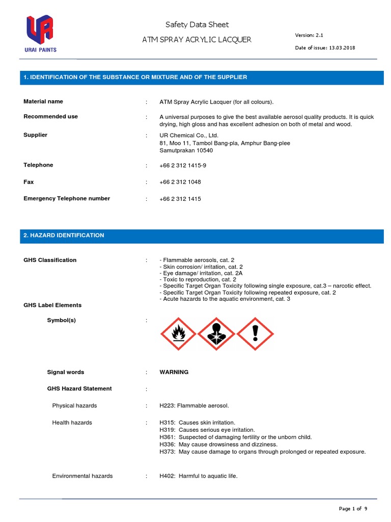 MSDS Atm Spray | PDF | Toxicity | Personal Protective Equipment