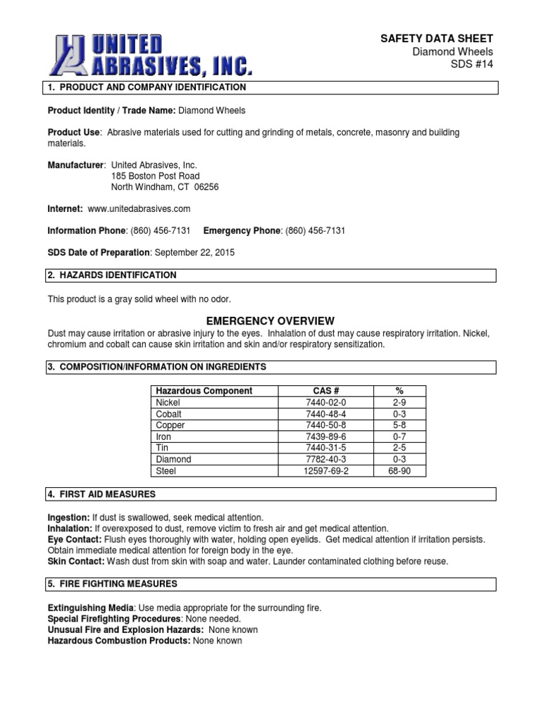 Msds Diamond Wheels | PDF | Dangerous Goods | Toxicity
