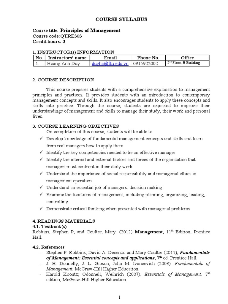 Principles of Management Syllabus | PDF | Test (Assessment) | Multiple ...