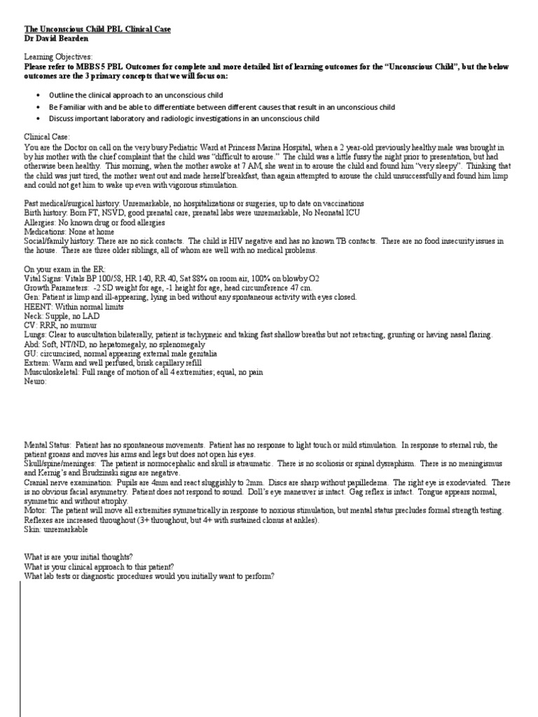 Unconscious Child | PDF | Medical Specialties | Medicine
