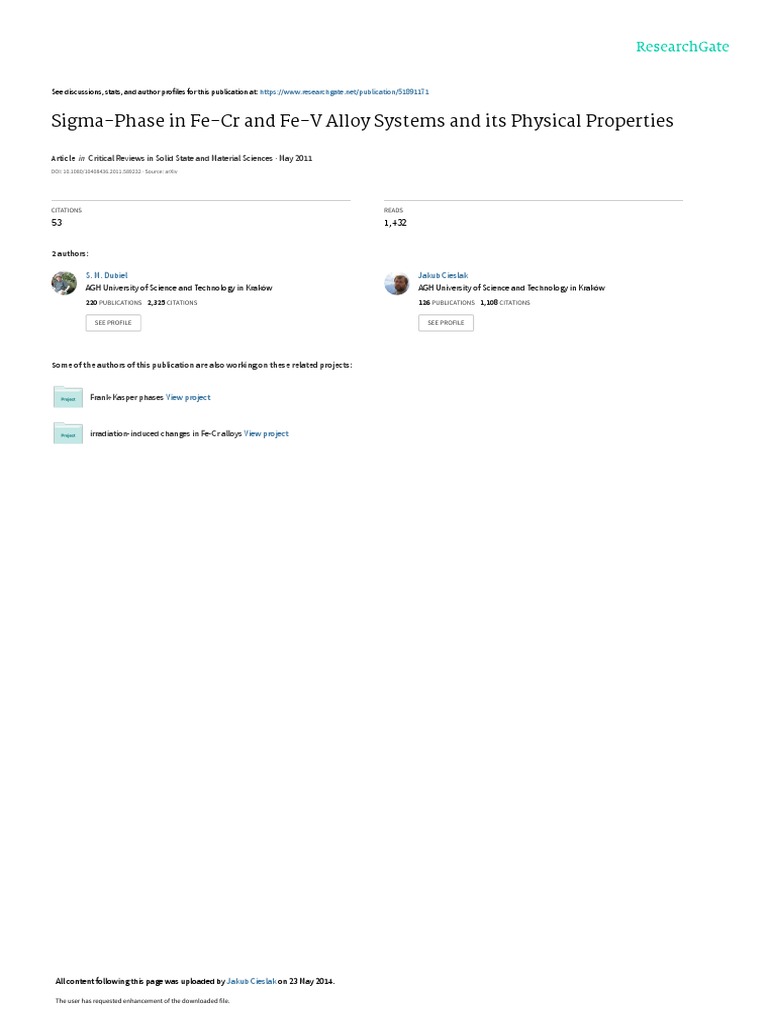 Sigma-Phase in Fe-Cr and Fe-V Alloy Systems and It | PDF | X Ray ...