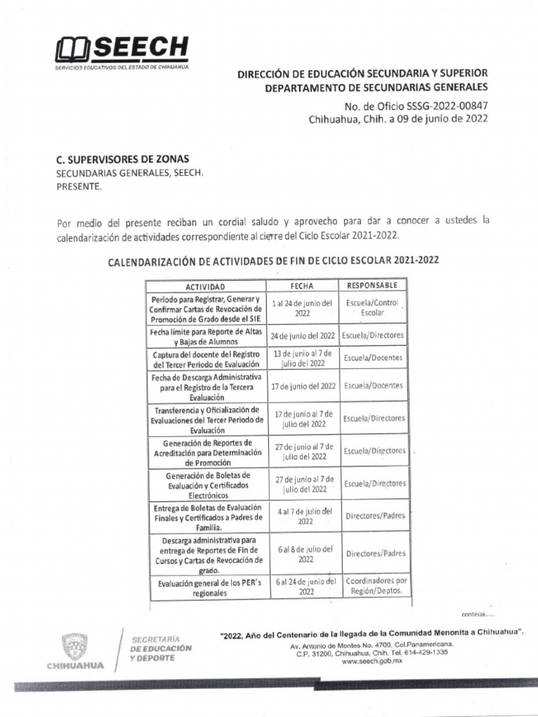 Actividades Fin de Ciclo Escolar 21 - 22 Secundarias Generales | PDF