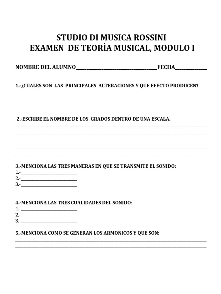 Examen de Teoría Musical Básica | PDF | Escala (música) | Las artes ...