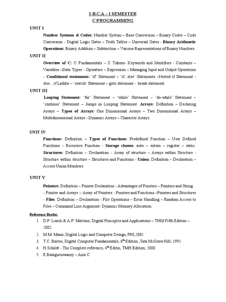 Semester I C Programming Syllabus Pdf Pointer Computer Programming Subroutine 