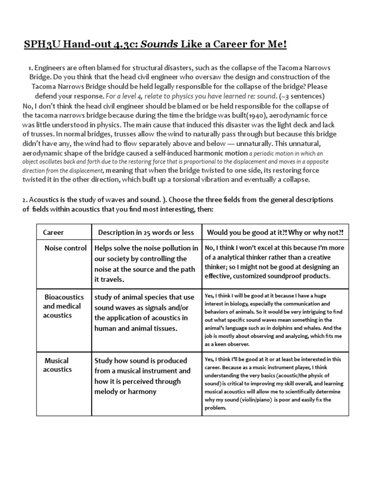 Sph3u Wave Career Assignment | PDF | Acoustics | Sound