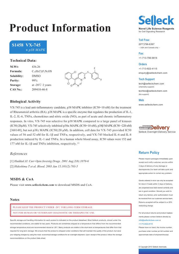 Featured Product of Selleck - VX-745 (Purity 99%) | PDF | Mitogen ...
