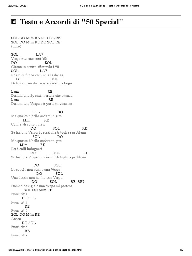 50 Special (Lunapop) - Testo e Accordi Per Chitarra | PDF
