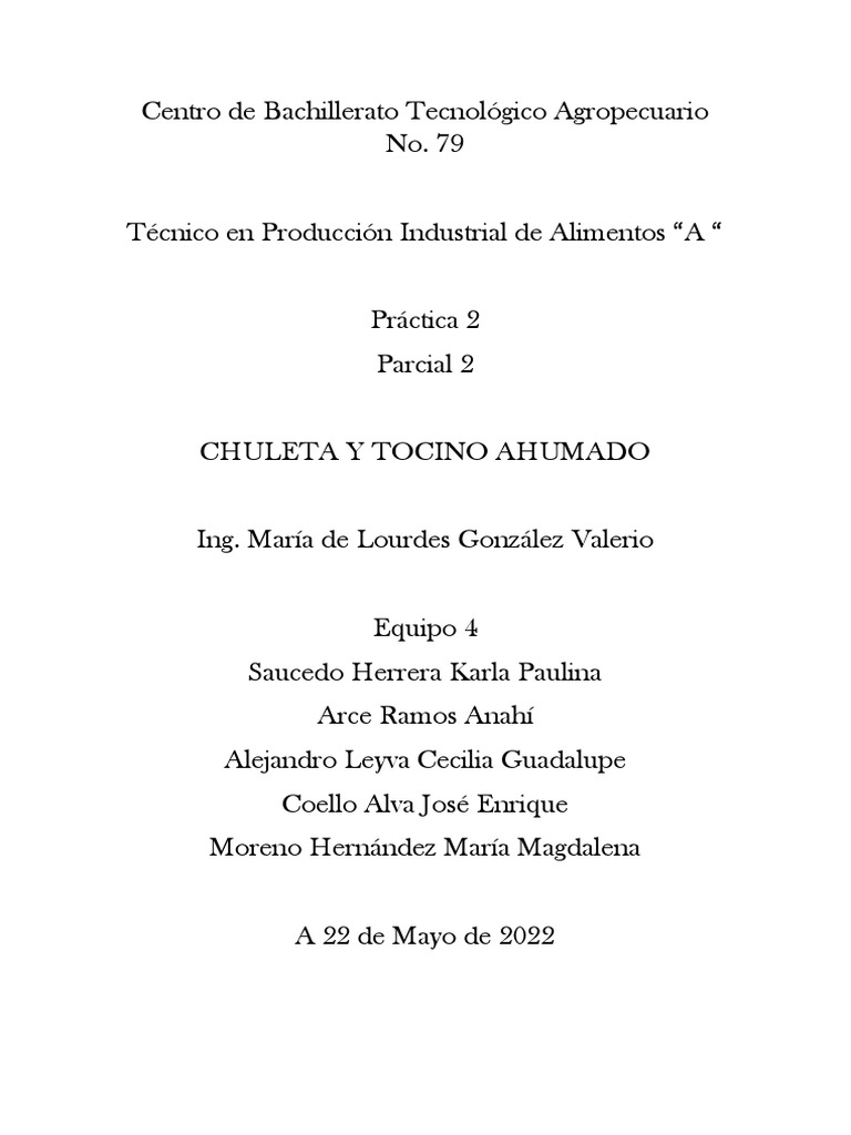 CÁRNICOS Práctica. 2 P2 CHULETA Y TOCINO AHUMADO | PDF | Carne | Tocino