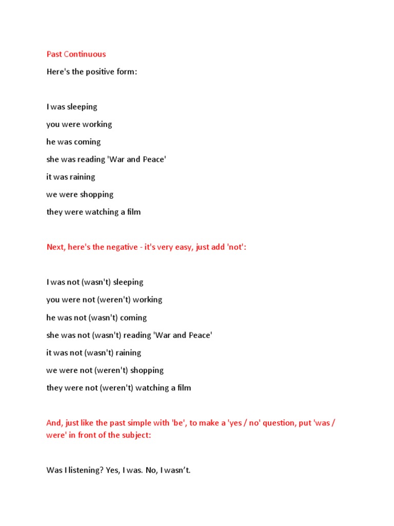 Past Continuous Form and Use | PDF | Grammar | Linguistics