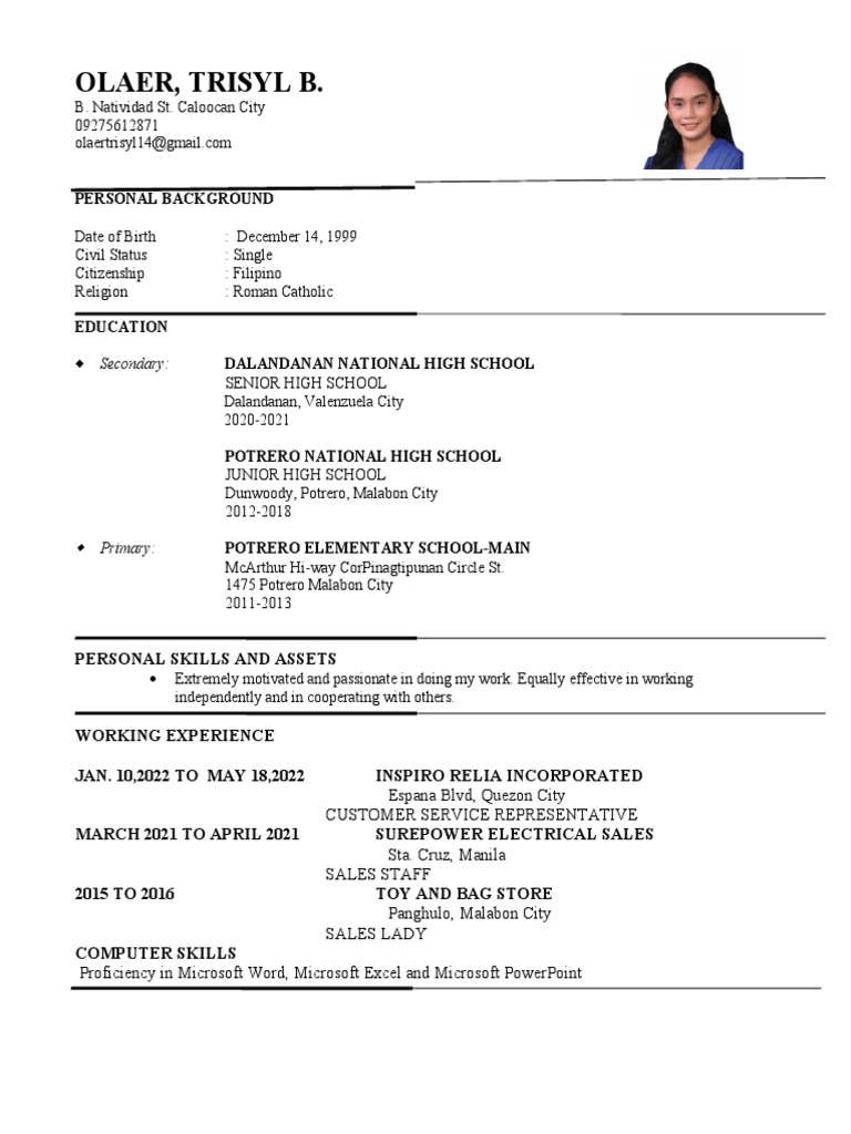 Olaer, Trisyl B.: Personal Background | PDF