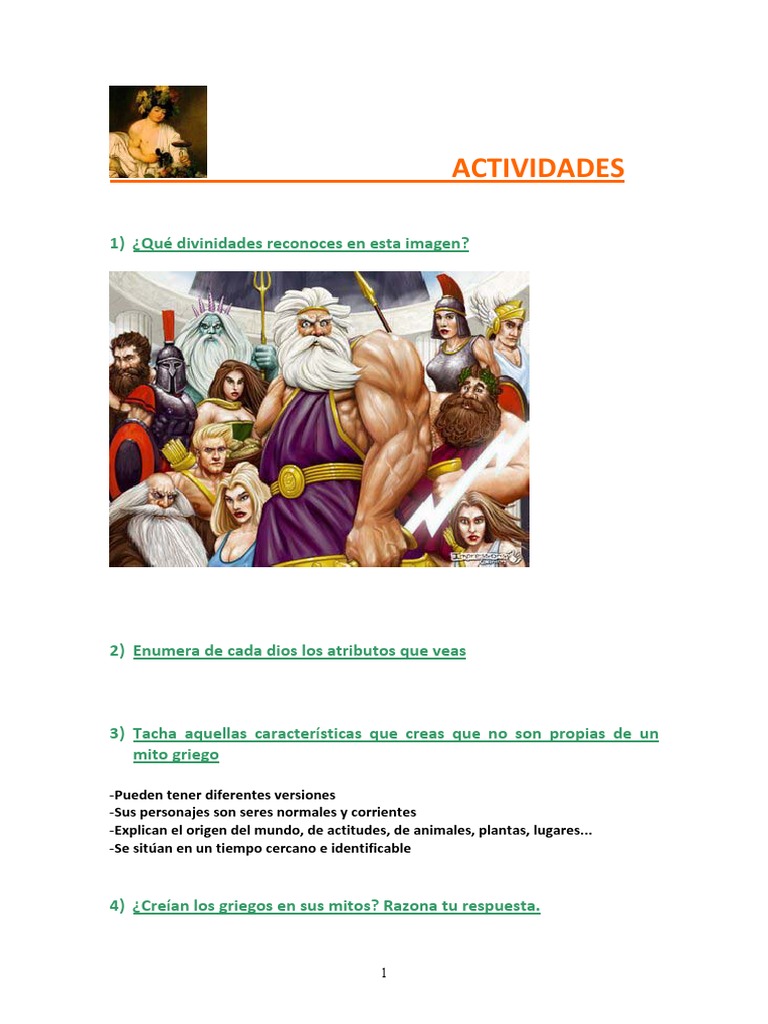 Actividades Mitologia | PDF | Doce olímpicos | Mitología griega
