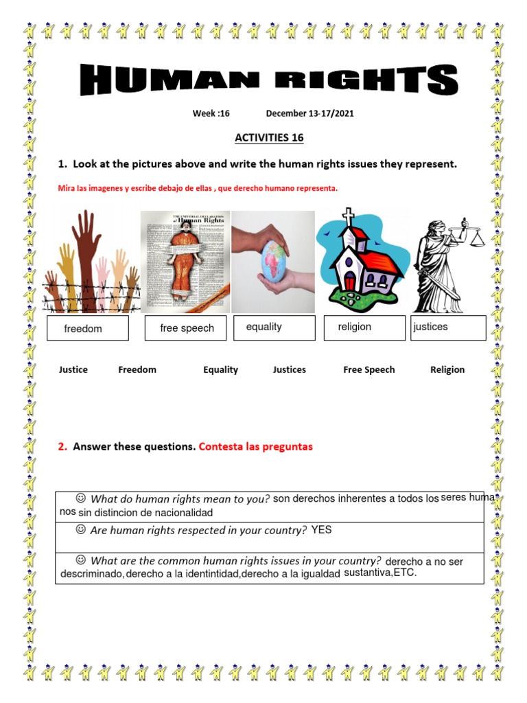 Activities 16 1. Look at The Pictures Above and Write The Human Rights ...