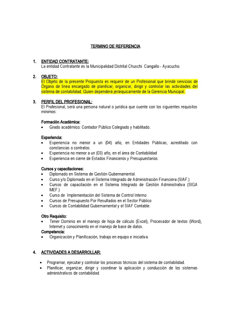 TDR Modelo | Descargar gratis PDF | Contabilidad | Presupuesto