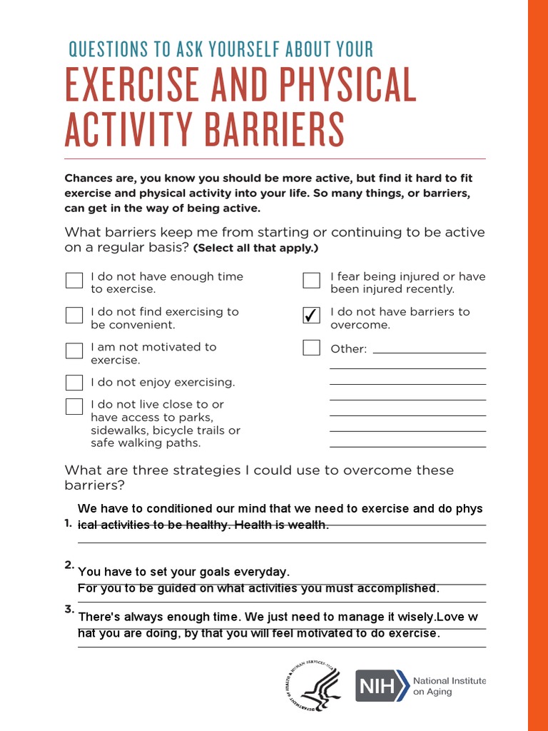 PE224 Exercise Barriers Worksheet | PDF