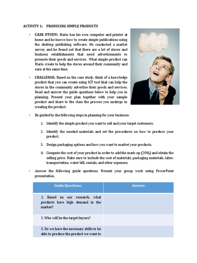 Case Study:: Activity 1: Producing Simple Products | PDF | Art