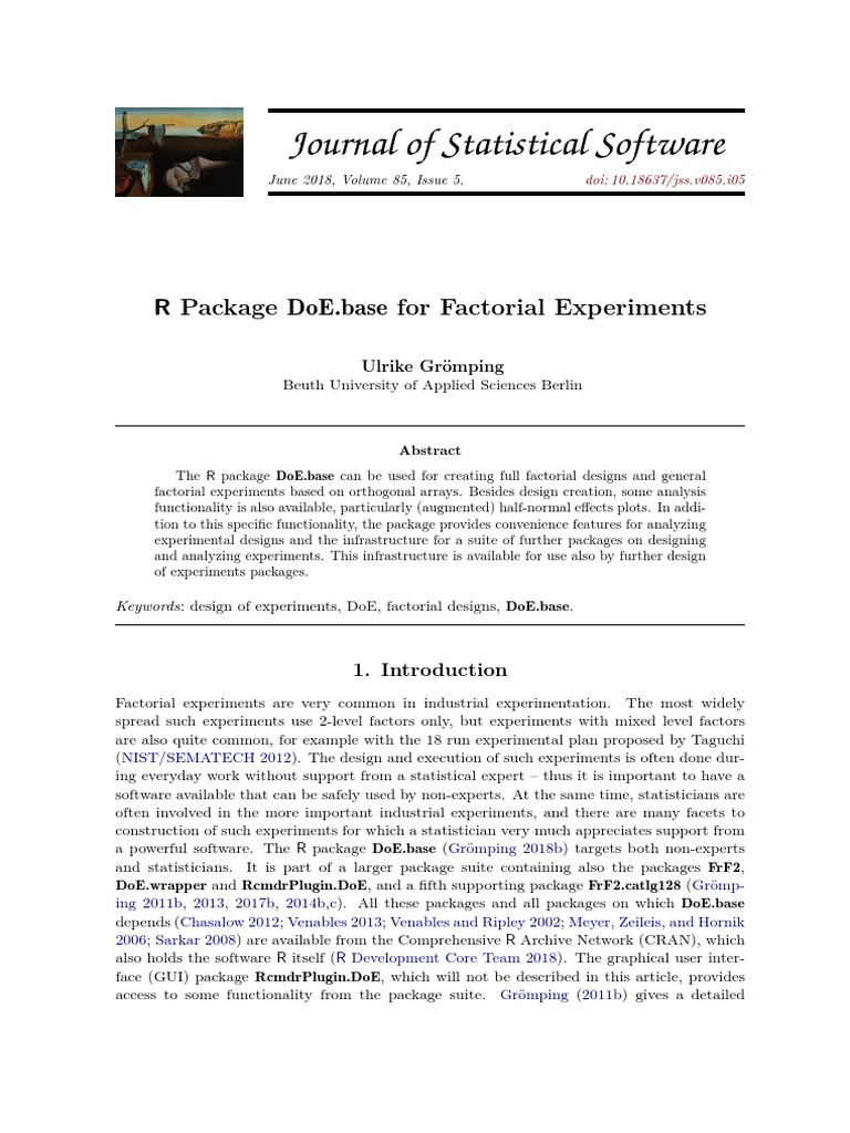 Journal of Statistical Software: R Package Doe - Base For Factorial Experiments | PDF | Matrix ...