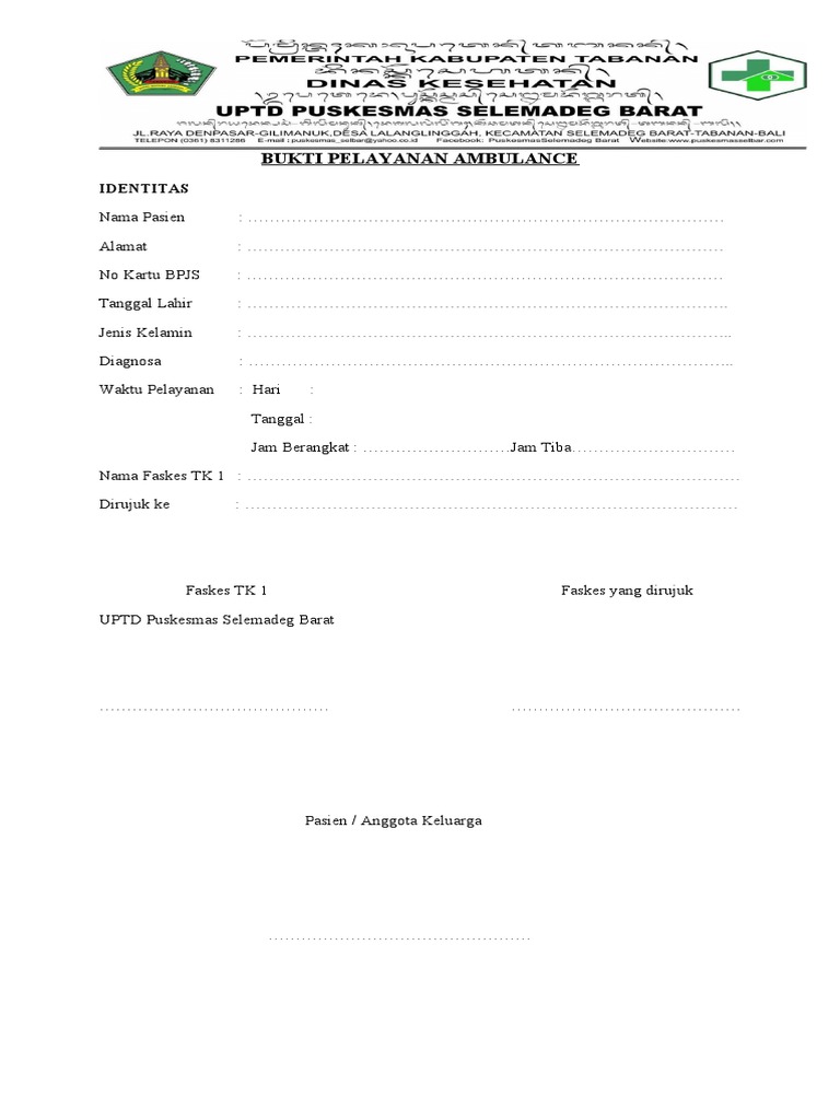 Form Bukti Pelayanan Ambulance New | PDF
