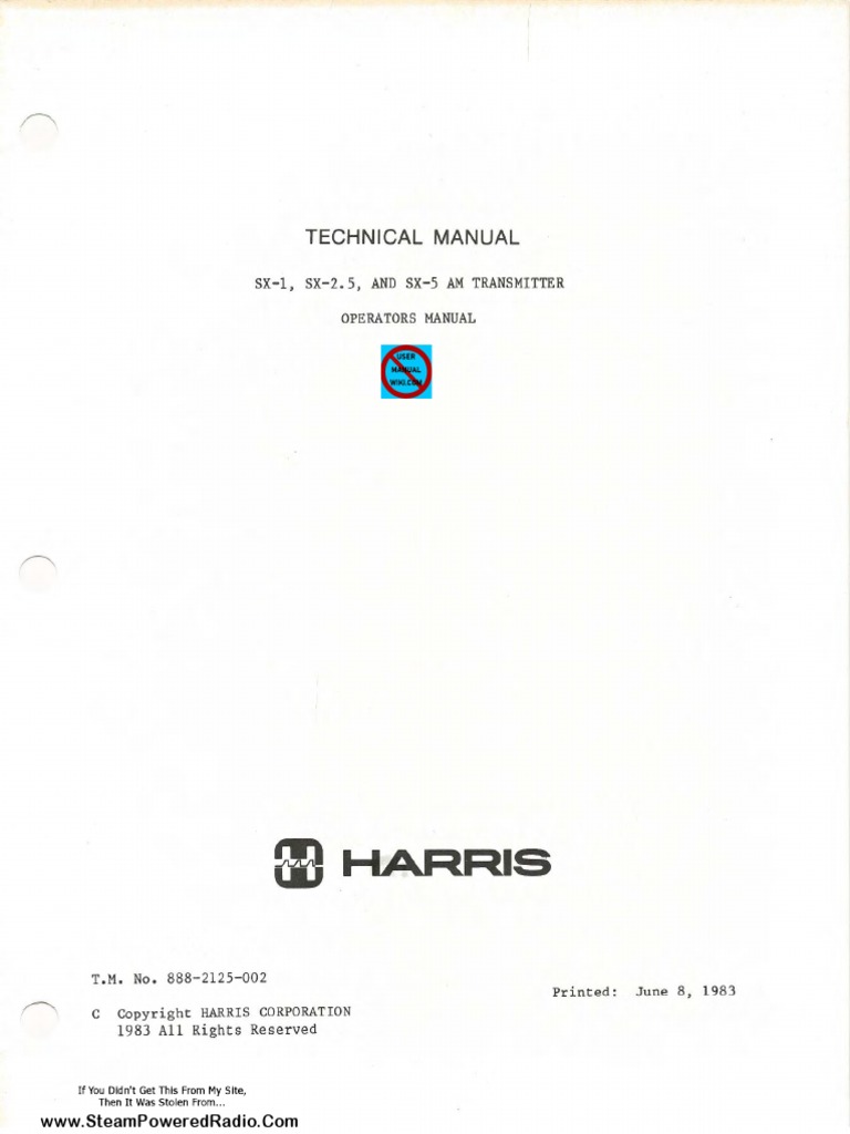 Harris SX-1 Operators Manual | PDF | Capacitor | Power Supply