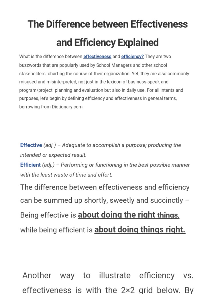 The Difference Between Effectiveness and Efficiency Explained | PDF