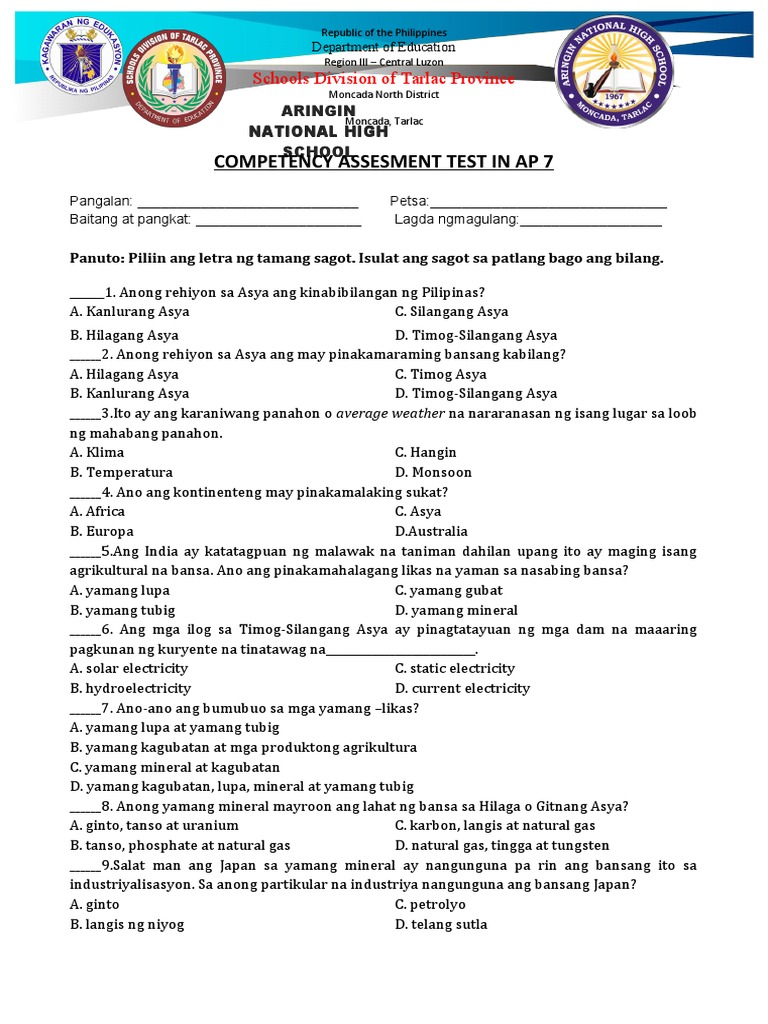 PROFICIENCY EXAM IN AP 7 (1st - 3rd Quarter) | PDF