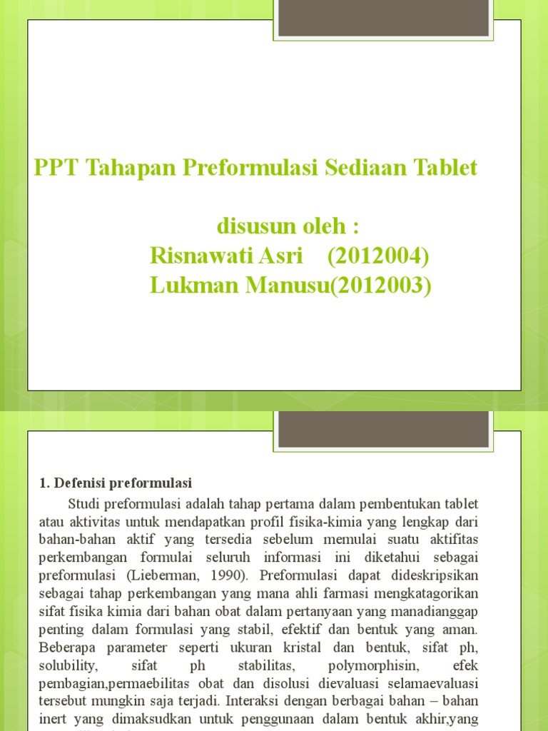 Tahapan Preformulasi Sediaan Tablet | PDF