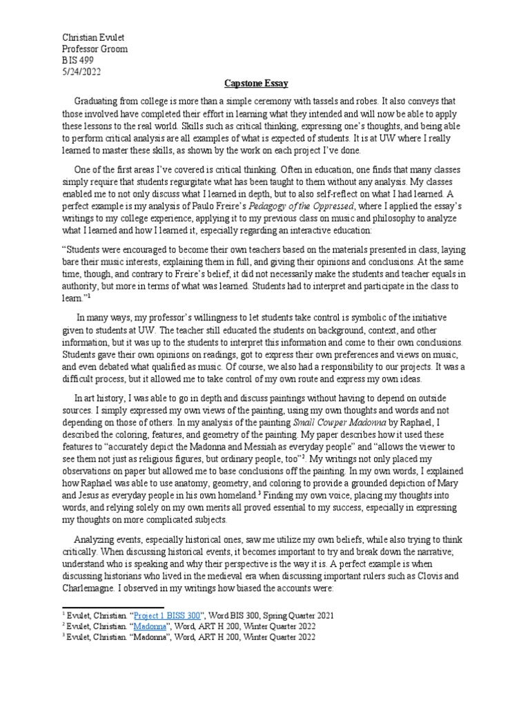 Capstone Essay | PDF | Critical Thinking | Thought