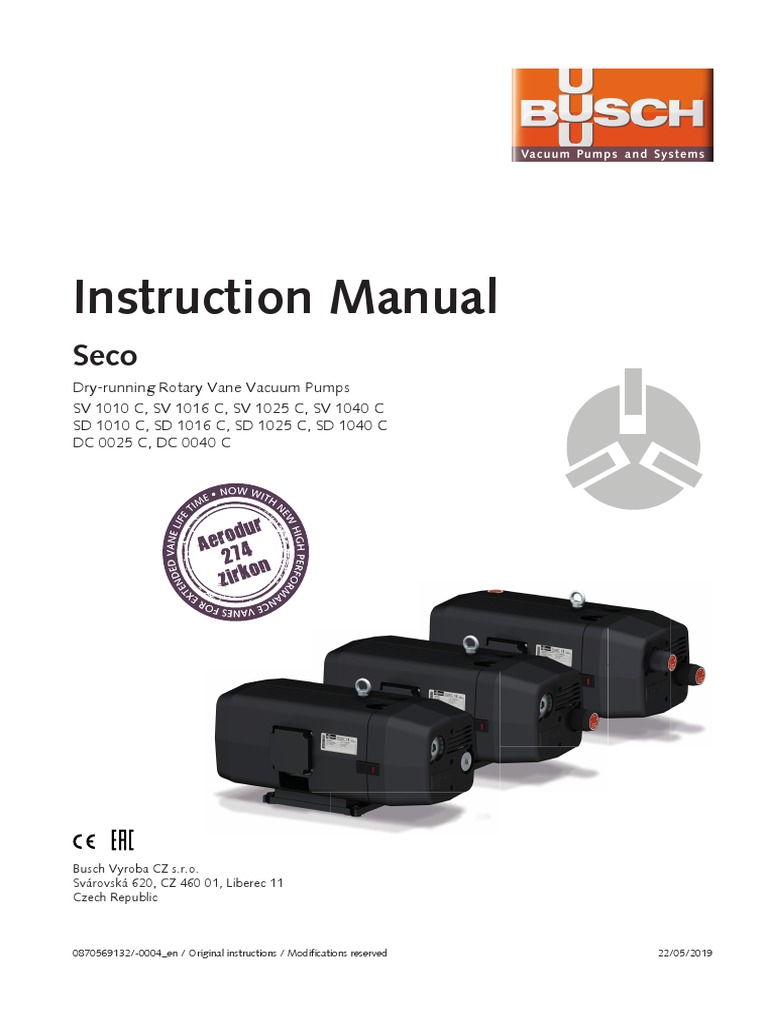 Busch Instruction Manual SECO SV SD 1010 1040 C en 0870569132 0004 ...