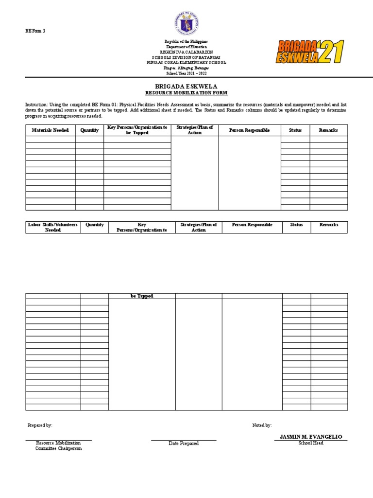 BE Form 3 RESOURCE MOBILIZATION FORM | PDF