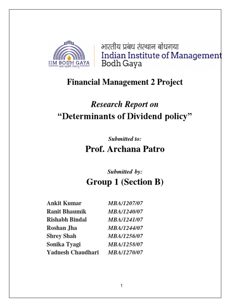 "Determinants of Dividend Policy": Financial Management 2 Project | PDF ...