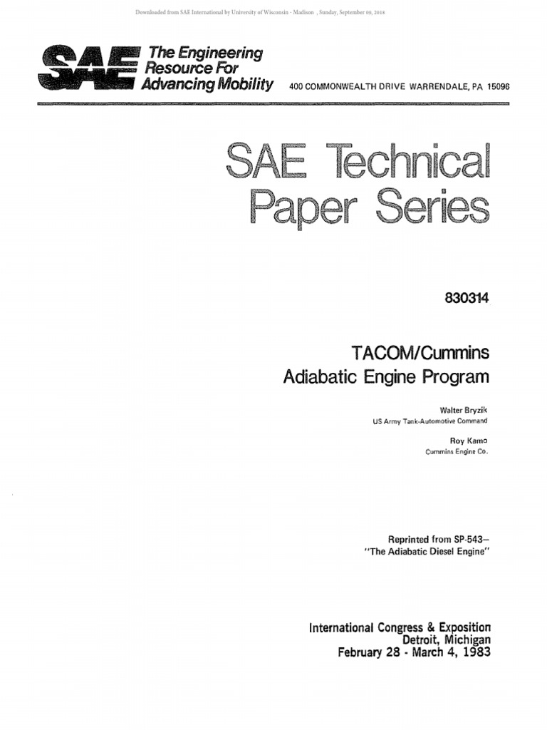 TACOM Cummins Adiabatic Engine Program | PDF | Engines | Diesel Engine