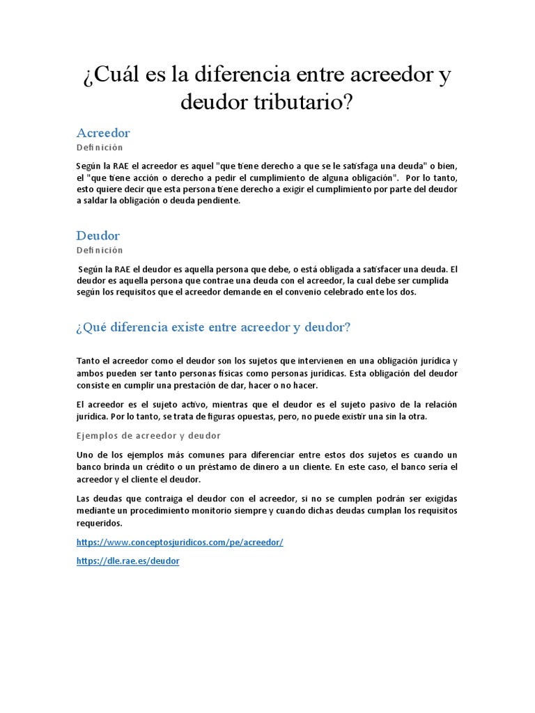 Diferencias entre acreedor y deudor | PDF