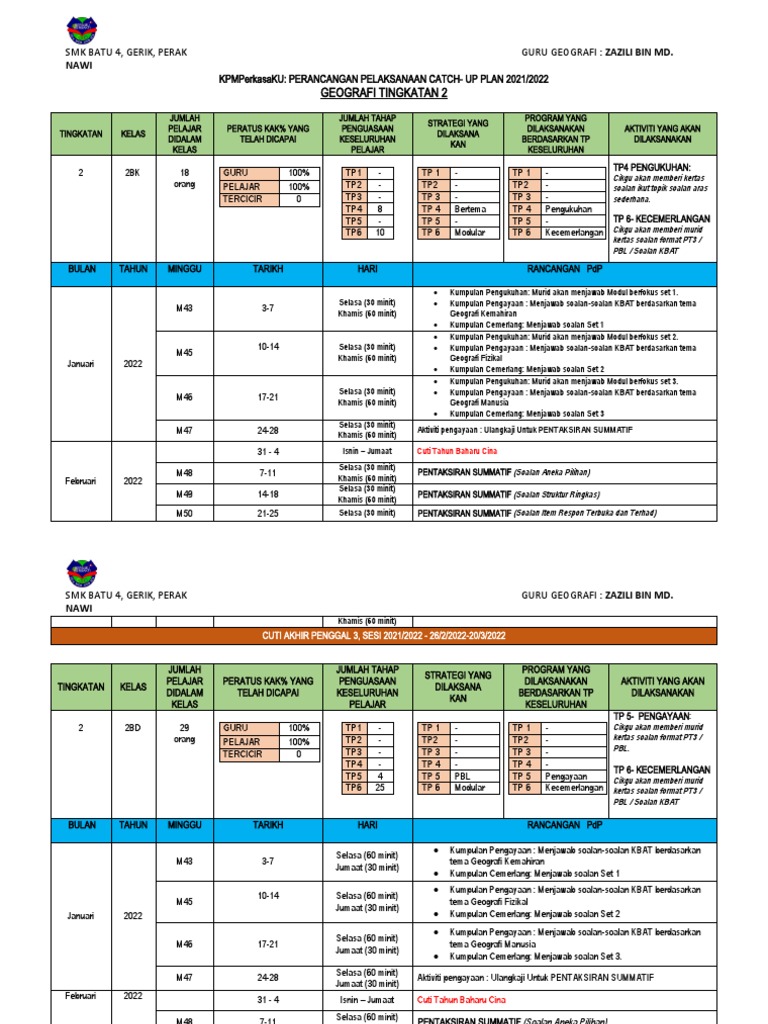 Catch Up Plan Geo-Ting 2 | PDF