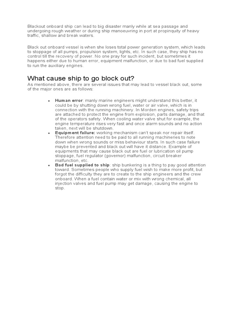 Black Out Procedure | PDF | Ships | Engines