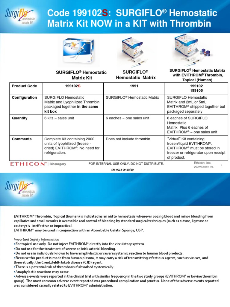 Surgiflo Family Comparison wPI | PDF | Coagulation | Hemostasis