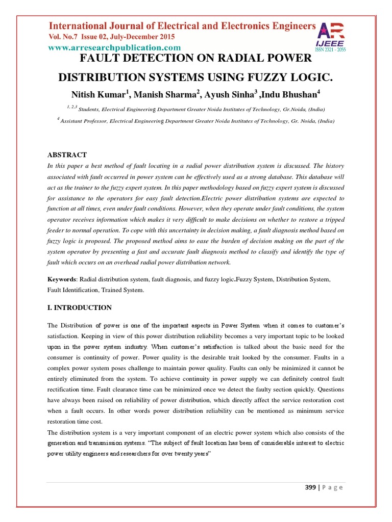 Fault Detection On Radial Power Distribution Systems Using Fuzzy Logic | PDF | Fuzzy Logic ...