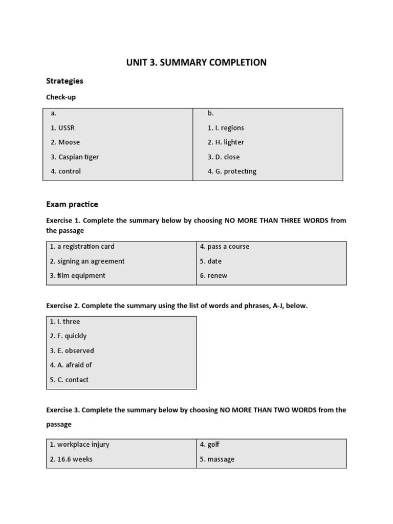 Unit 3. Summary Completion: Strategies | PDF