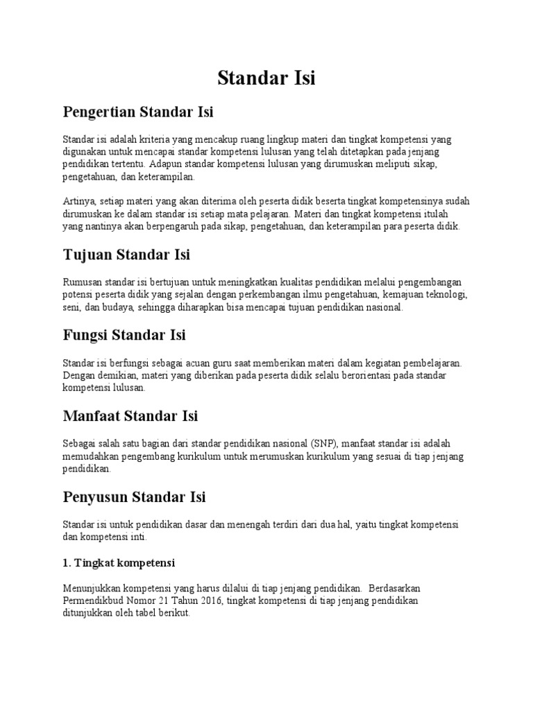 Pengertian dan Fungsi Standar Isi | PDF