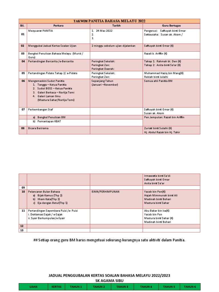 Takwim Panitia BM 2022docx | PDF