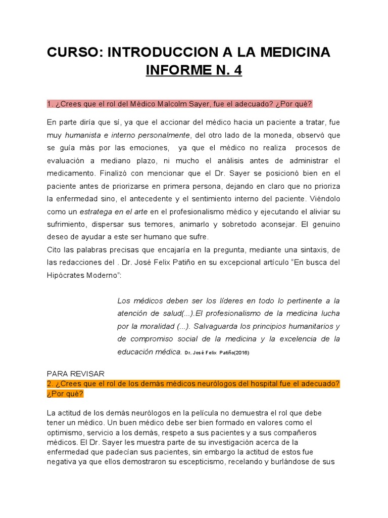 Informe4 Intromed | PDF | Medicina | Médico