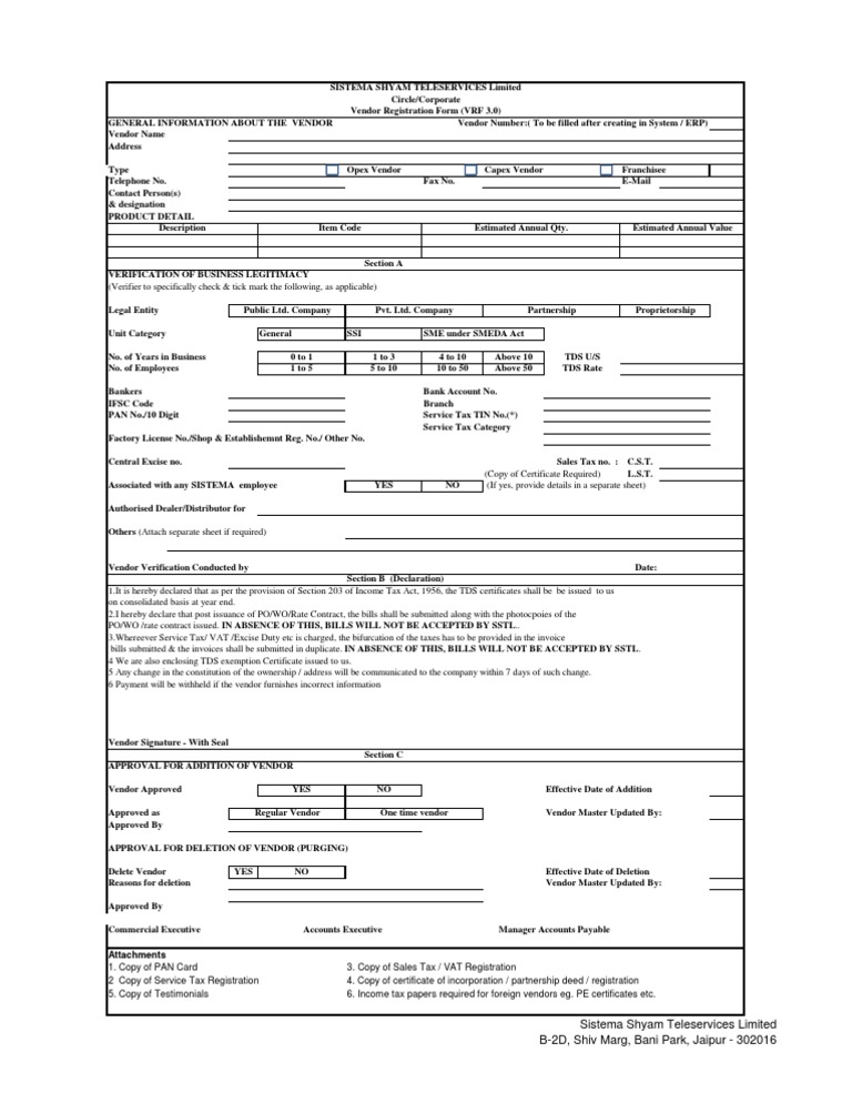 Vendor Registration Form - VRF 3 0 | PDF | Invoice | Payments